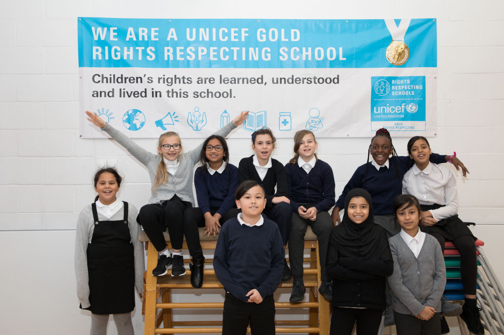 Arnham Wharf Gold Banner - Rights Respecting Schools Award